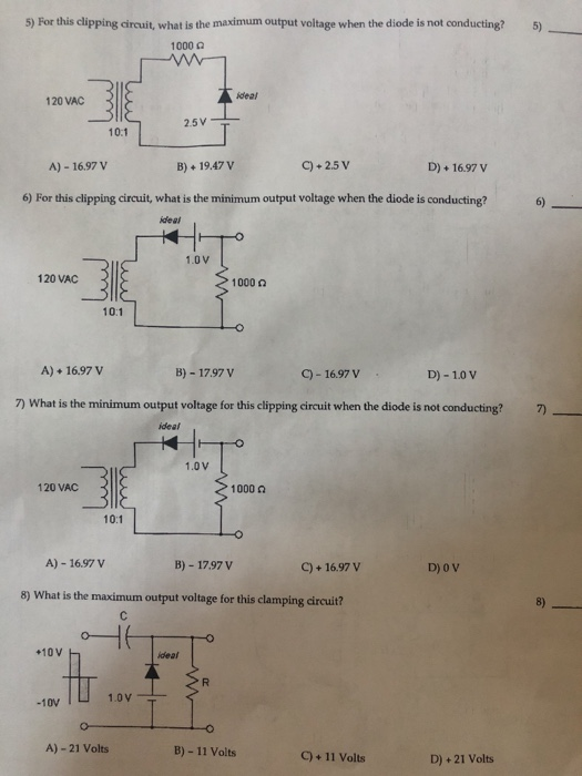 Solved 5) For this clipping circuit, what is the maximum | Chegg.com