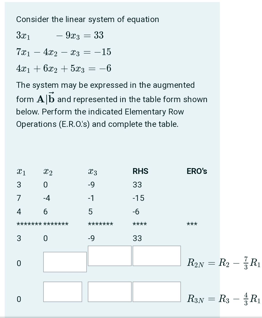 Solved Consider the linear system of equation 3x1 - 9x3 = 33 | Chegg.com