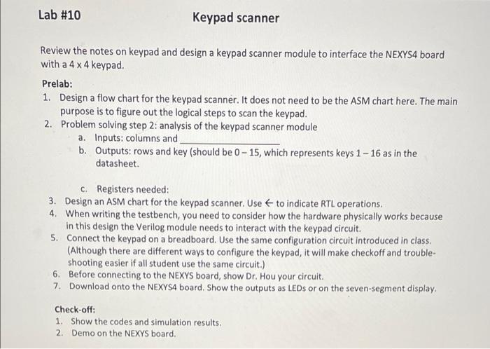 Lab #10 Keypad scanner Review the notes on keypad and | Chegg.com