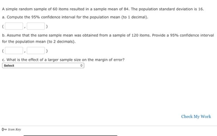 Solved A simple random sample of 60 items resulted in a | Chegg.com