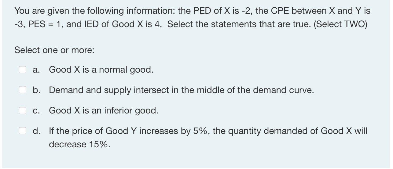 Solved You are given the following information: the PED of x | Chegg.com