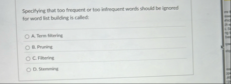 Solved Specifying that too frequent or too infrequent words | Chegg.com