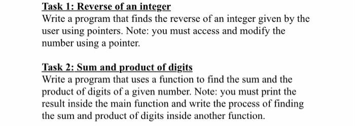 Solved Task 1 Reverse Of An Integer Write A Program That