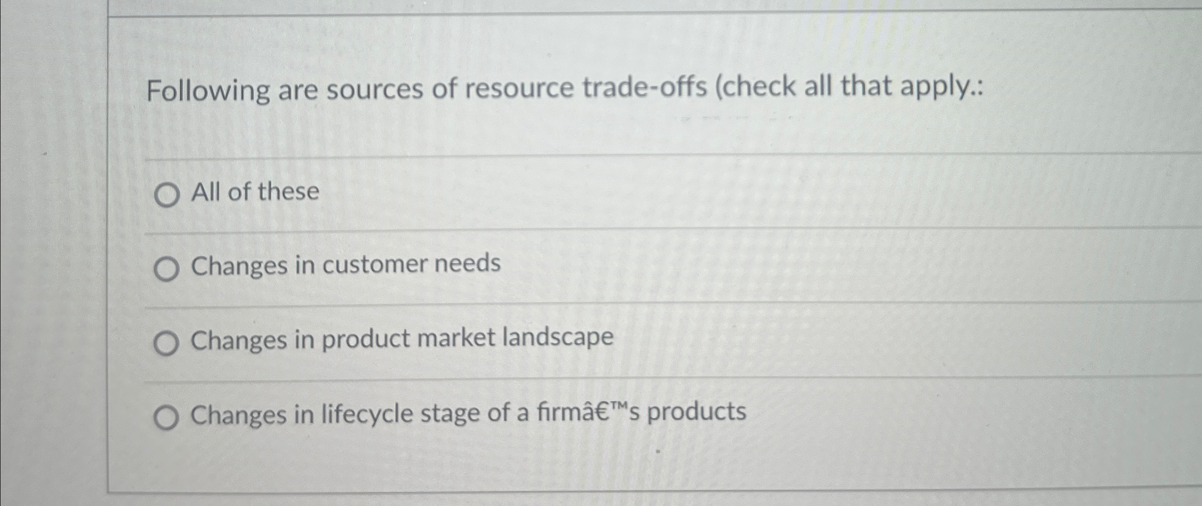 Solved Following are sources of resource trade-offs (check | Chegg.com
