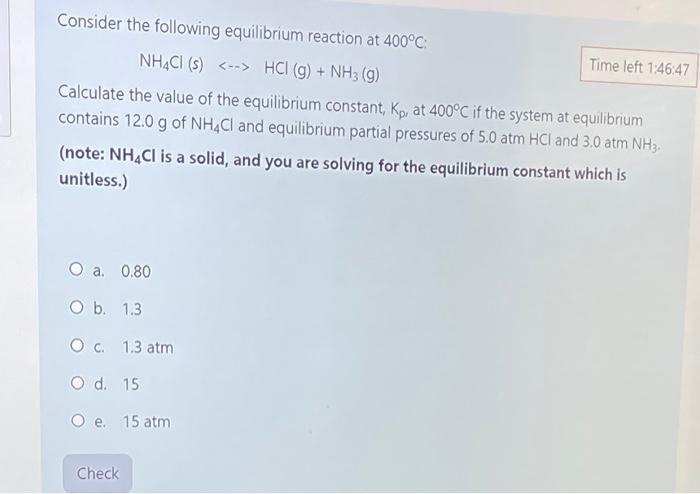 Solved Constder the following equilibrium reaction at 400∘C | Chegg.com