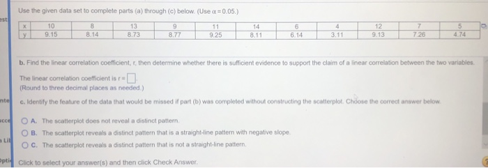 Solved Use the given data set to complete parts (a) through | Chegg.com