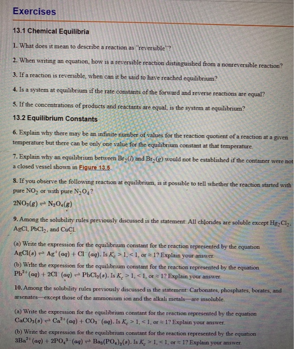 Solved Exercises 13.1 Chemical Equilibria 1. What does it | Chegg.com