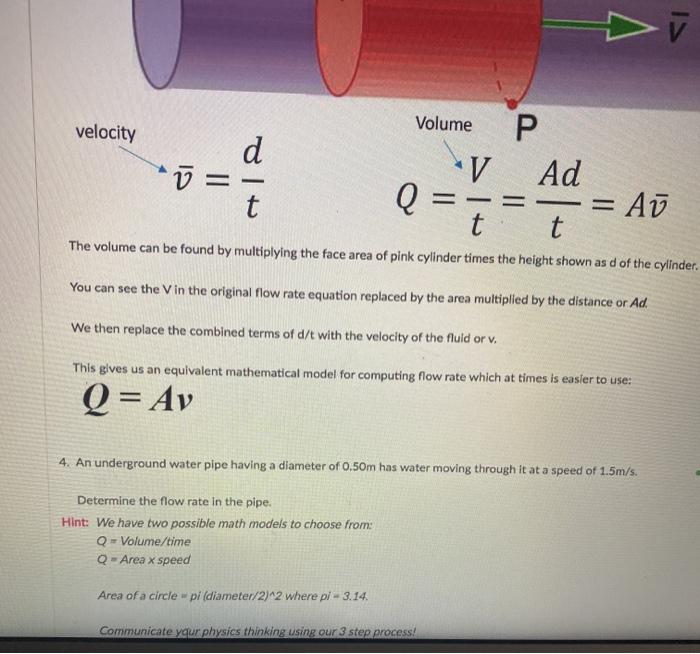 Solved A velocity Volume d *ū = t Р V Ad Q = - Au The volume | Chegg.com