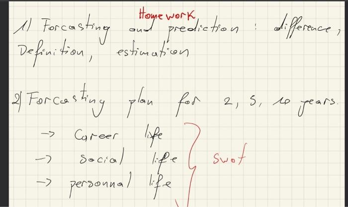 Solved 1) Forcasting ond prediction: difference, Definition, | Chegg.com