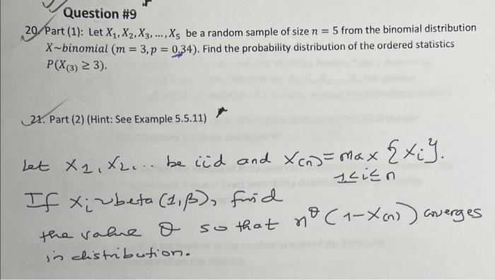 Solved 20. Part (1): Let X1,X2,X3,…,X5 be a random sample of | Chegg.com