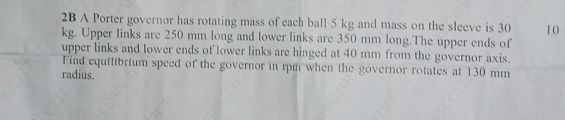 Solved Porter governor has rotating mass of each ball 5 kg | Chegg.com