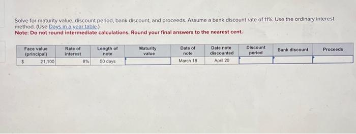 Solved Solve for maturity value, discount period, bank | Chegg.com