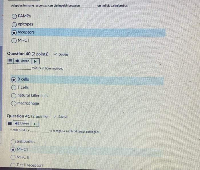 Solved Adaptive immune responses can distinguish between on | Chegg.com