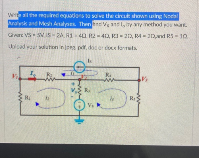 Solved Write all the required equations to solve the circuit | Chegg.com
