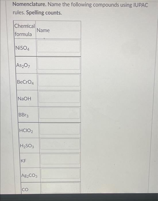 Solved Nomenclature. Name the following compounds using | Chegg.com