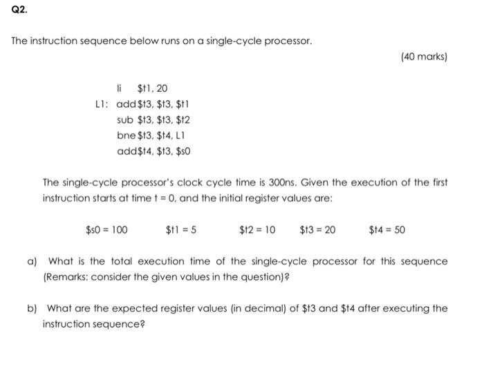 Solved Q2. The instruction sequence below runs on a | Chegg.com