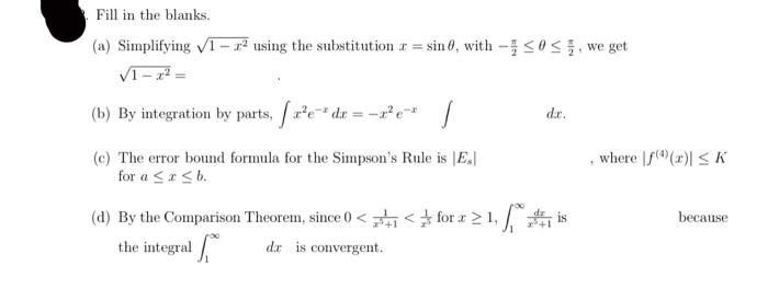 Solved Fill in the blanks. (a) Simplifying 1−x2 using the | Chegg.com