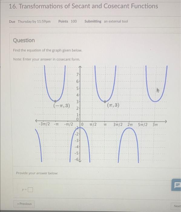 Solved 16. Transformations of Secant and Cosecant Functions | Chegg.com