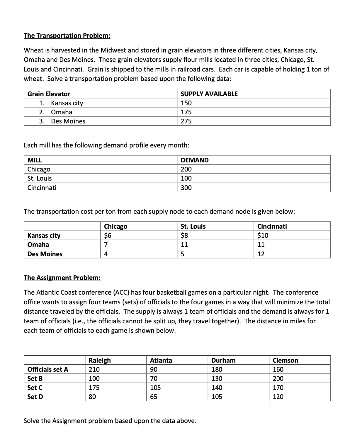 Solved Answer this question based upon the TRANSPORTATION | Chegg.com