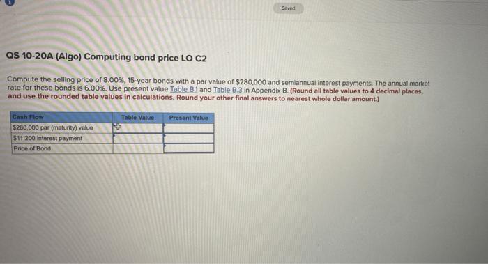 Solved Seved QS 10-20A (Algo) Computing bond price LO C2 | Chegg.com