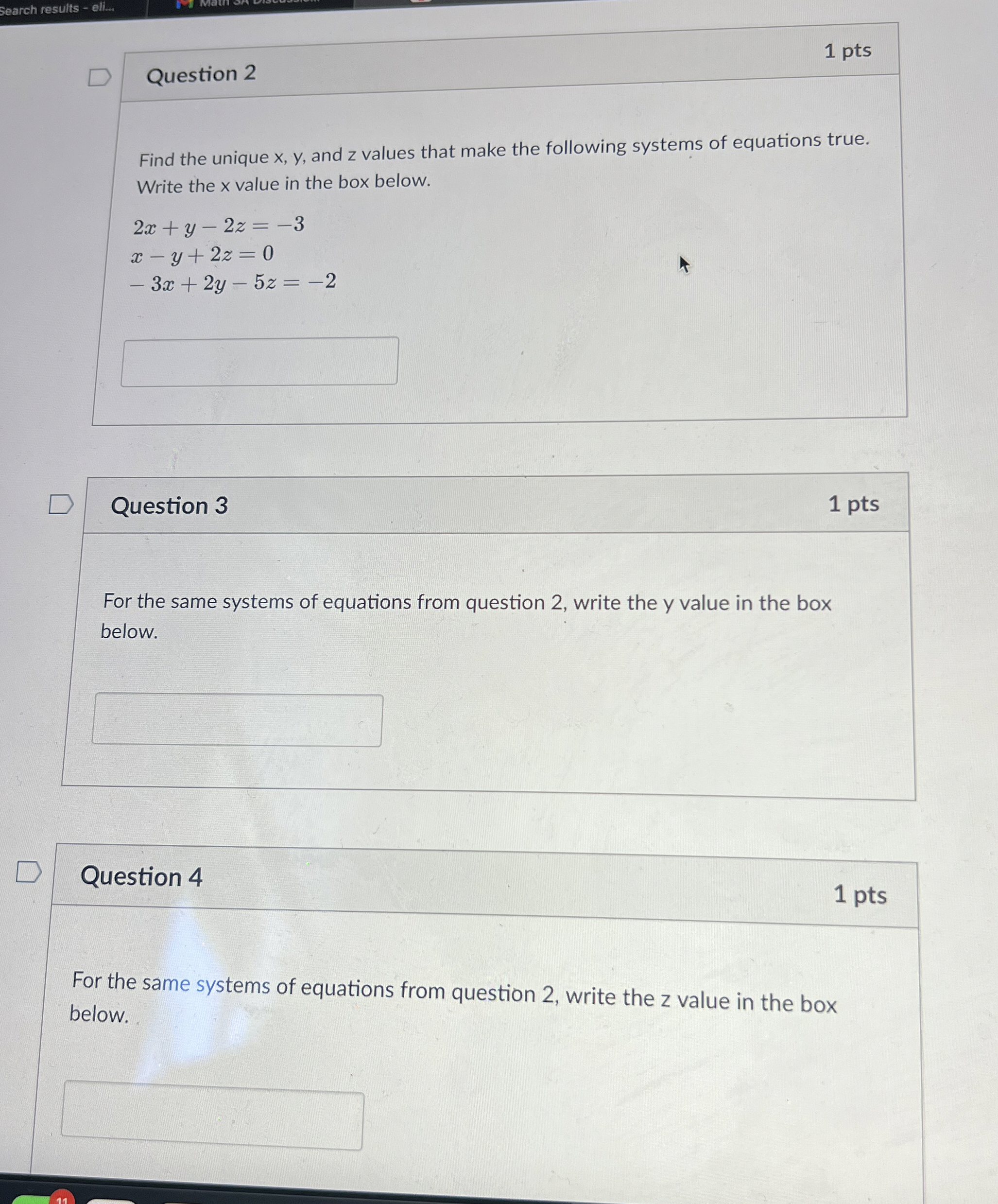 Question 21 ﻿ptsFind the unique x,y, ﻿and z ﻿values | Chegg.com