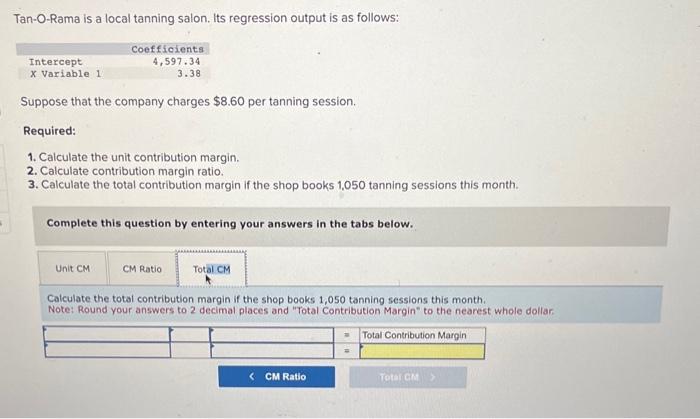Solved Tan-O-Rama is a local tanning salon. Its regression | Chegg.com