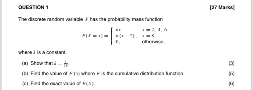Solved QUESTION 1[27 ﻿Marks]The discrete random variable x | Chegg.com