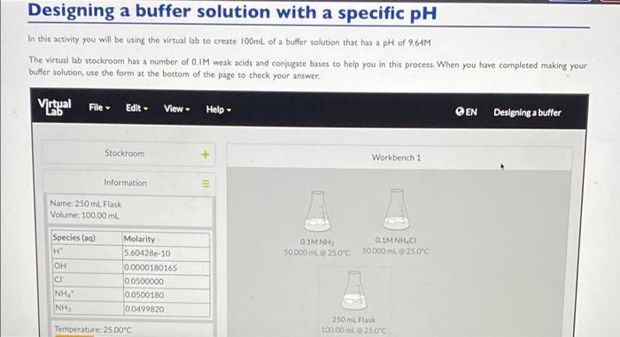 Solved Designing a buffer solution with a specific pH In | Chegg.com