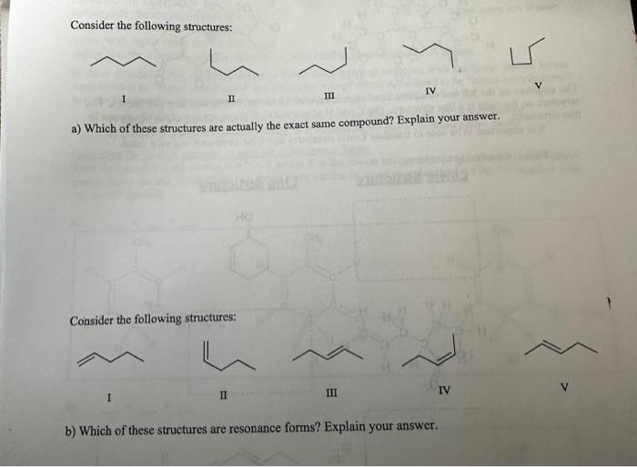 Solved Consider the following structures: 1 II III IV V a) | Chegg.com