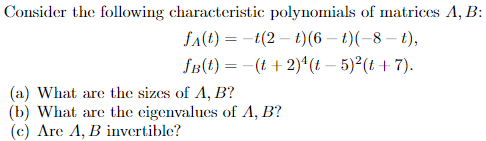 Consider the following characteristic polynomials of | Chegg.com