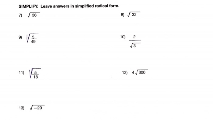 Solved SIMPLIFY: Leave answers in simplified radical form. | Chegg.com Solved SIMPLIFY: Leave answers in simplified radical form. | Chegg.com