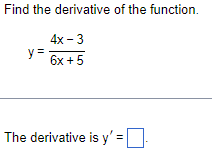 Solved Find the derivative of the function.y=4x-36x+5The | Chegg.com