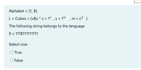 Solved Alphabet ={1,$}L= ﻿Cubes ={x$yx=1n,y=1m,m=n3}The | Chegg.com
