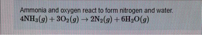 Solved Ammonia and oxygen react to form nitrogen and water. | Chegg.com