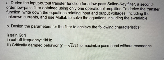 a. Derive the input-output transfer function for a | Chegg.com