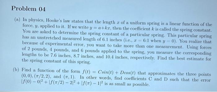 Solved (a) In physics, Hooke's law states that the length x | Chegg.com