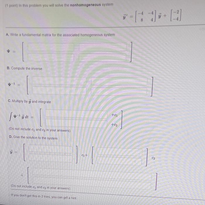Solved (1 point) In this problem you will solve the | Chegg.com