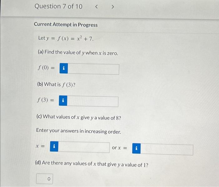 Solved Current Attempt in Progress Let y=f(x)=x2+7 (a) Find | Chegg.com