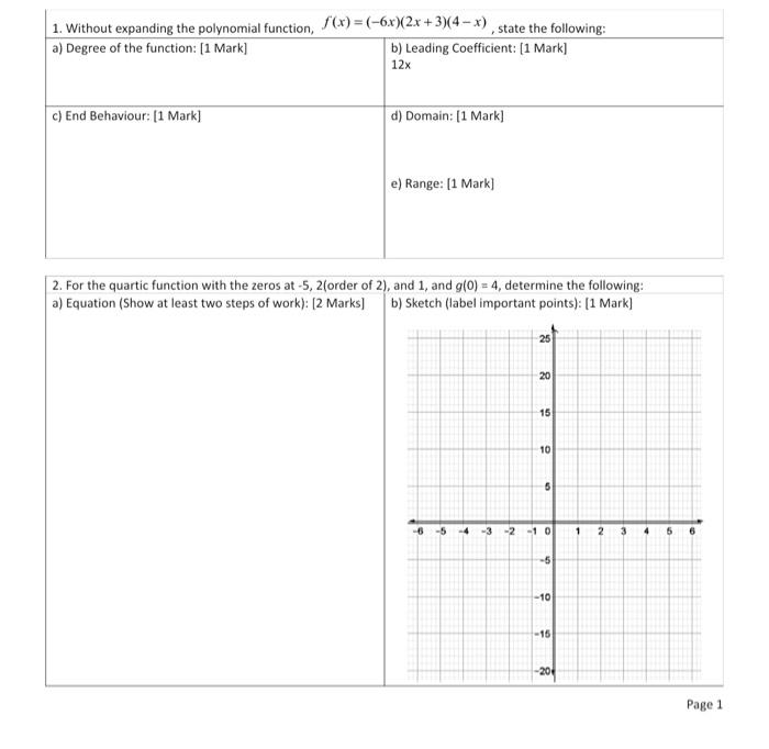 Solved 2. For the quartic function with the zeros at −5,2 | Chegg.com
