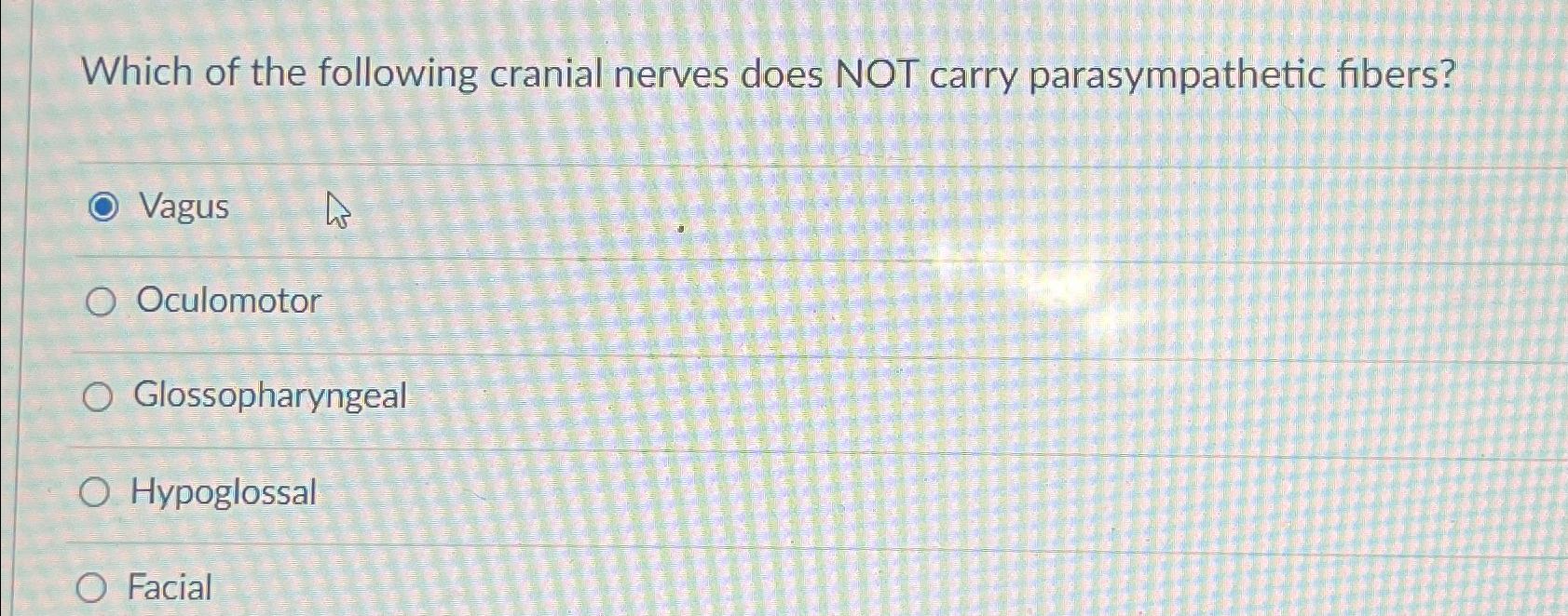 Solved Which of the following cranial nerves does NOT carry | Chegg.com