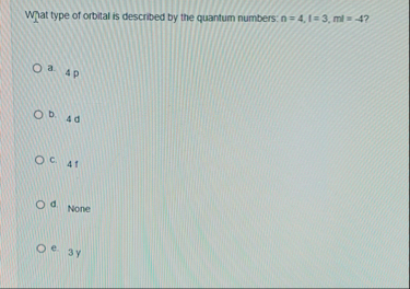 Solved What type of orbital is described by the quantum | Chegg.com