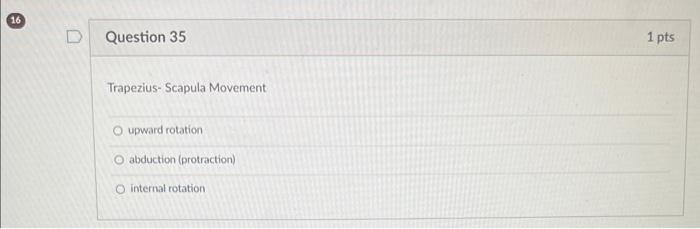 Solved Question 35 1pts Trapezius- Scapula Movement upward | Chegg.com