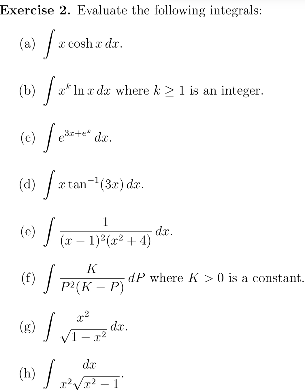 Solved Exercise 2. ﻿Evaluate the following | Chegg.com