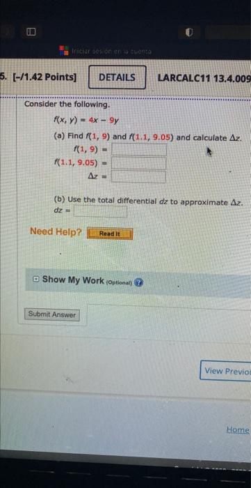 Solved Consider the following. f(x,y)=4x−9y (a) Find f(1,9) | Chegg.com