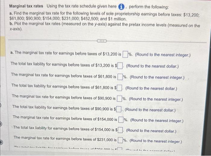 Marginal tax rates Using the tax rate schedule given | Chegg.com