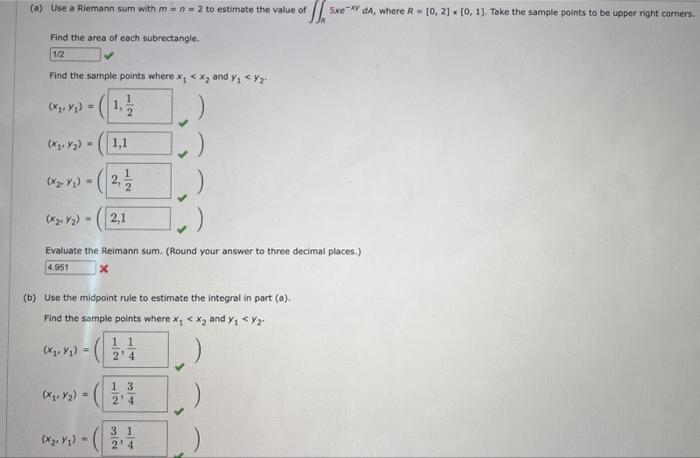 Solved (a) Use a Riemann sum with m=n=2 to estimate the | Chegg.com