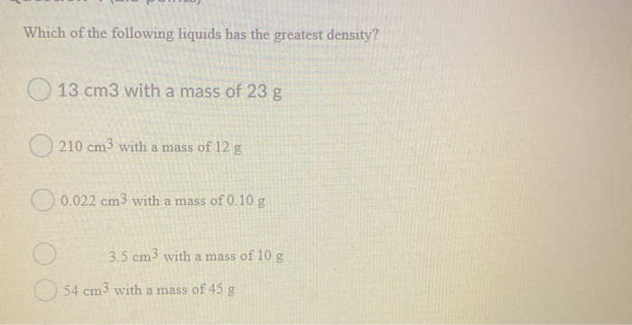 Solved Which of the following liquids has the greatest | Chegg.com