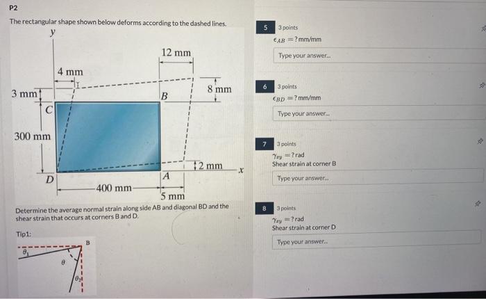 Solved P2 The rectangular shape shown below deforms | Chegg.com