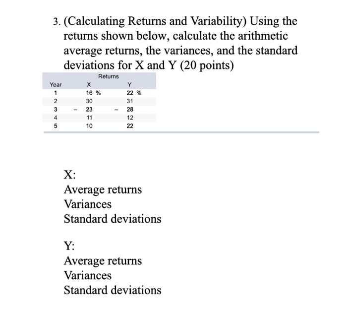 Solved 3. (Calculating Returns and Variability) Using the | Chegg.com