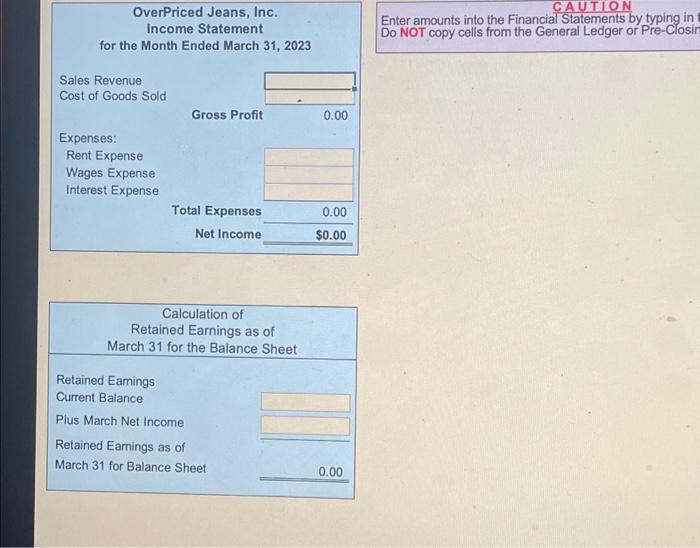 Enter amounts into the Financial Statements by typing | Chegg.com